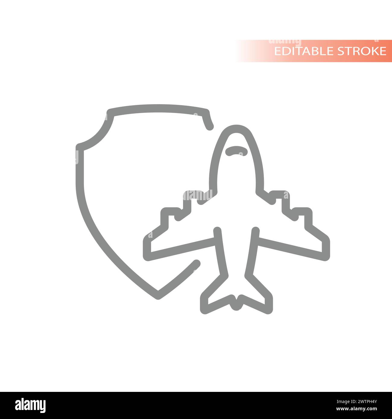 Travel insurance line vector icon. Shield and airplane outline Stock ...
