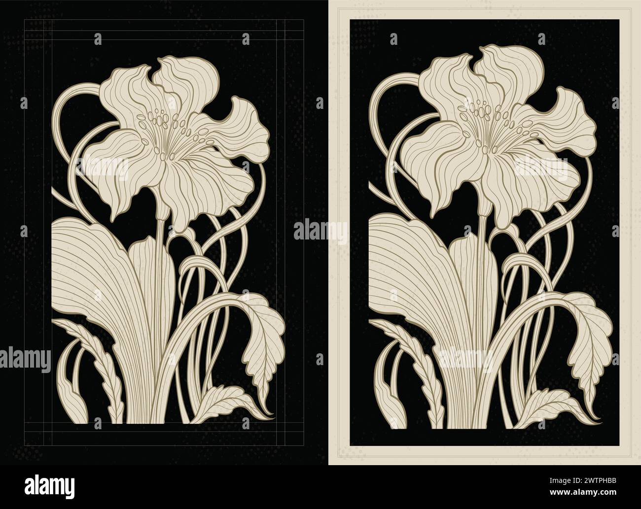 Art nouveau style lily flower plant motif template. 1920-1930 years ...