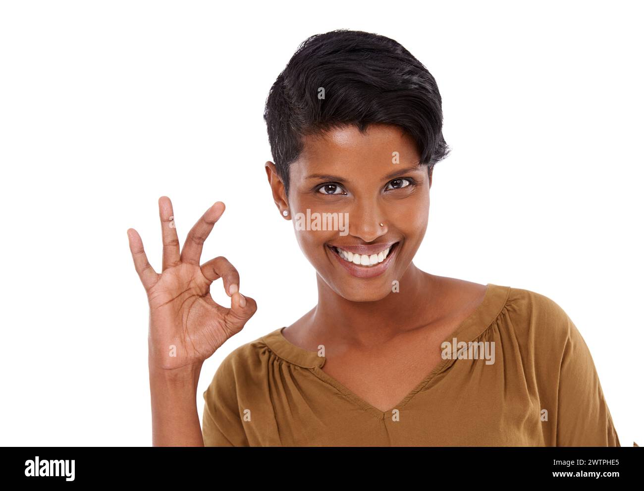 Portrait, perfect or happy Indian woman in studio isolated on white ...