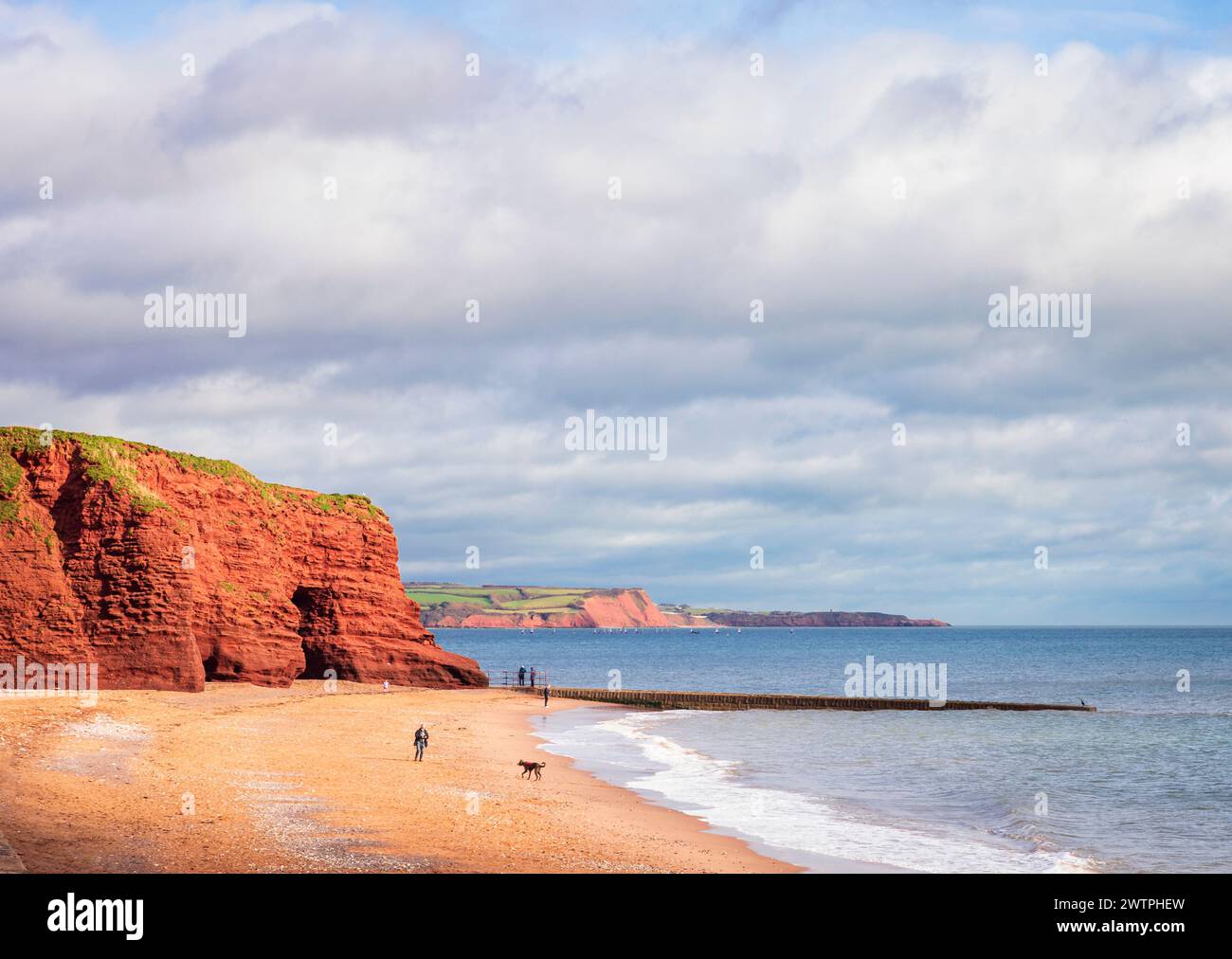 The ancient Langstone red rock on the Dawlish coast Devon west England ...
