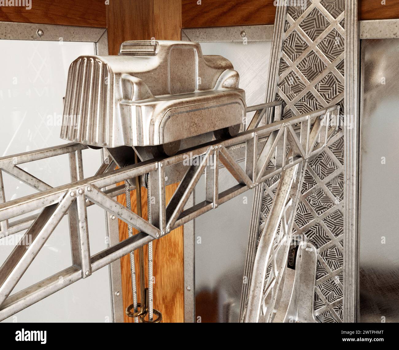 A vintage construction themed art-deco claw grabber vending machine ...