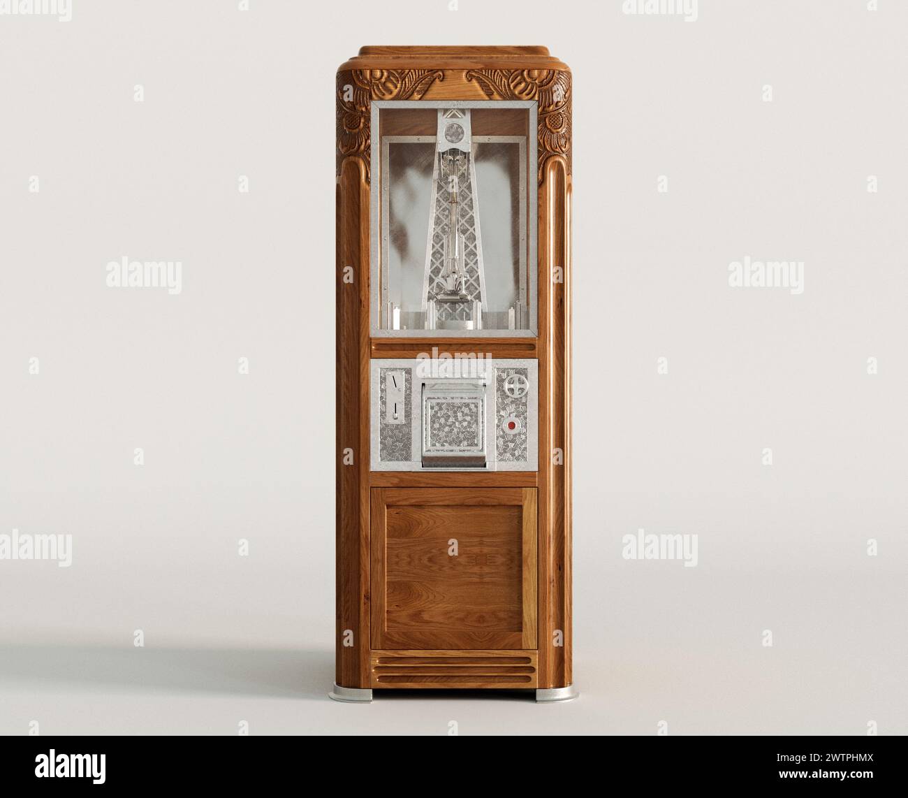 A vintage construction themed art-deco claw grabber vending machine ...