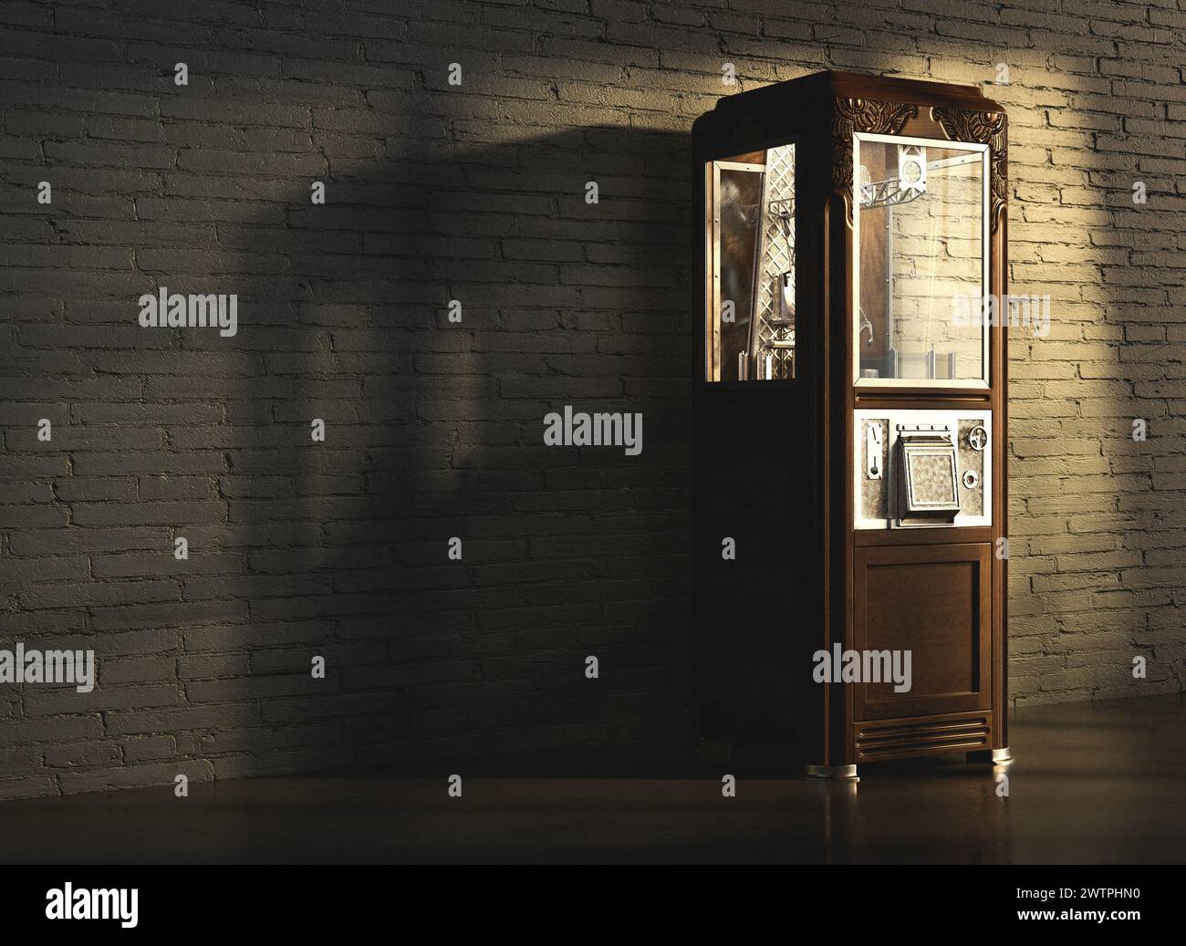 A vintage construction themed art-deco claw grabber vending machine ...