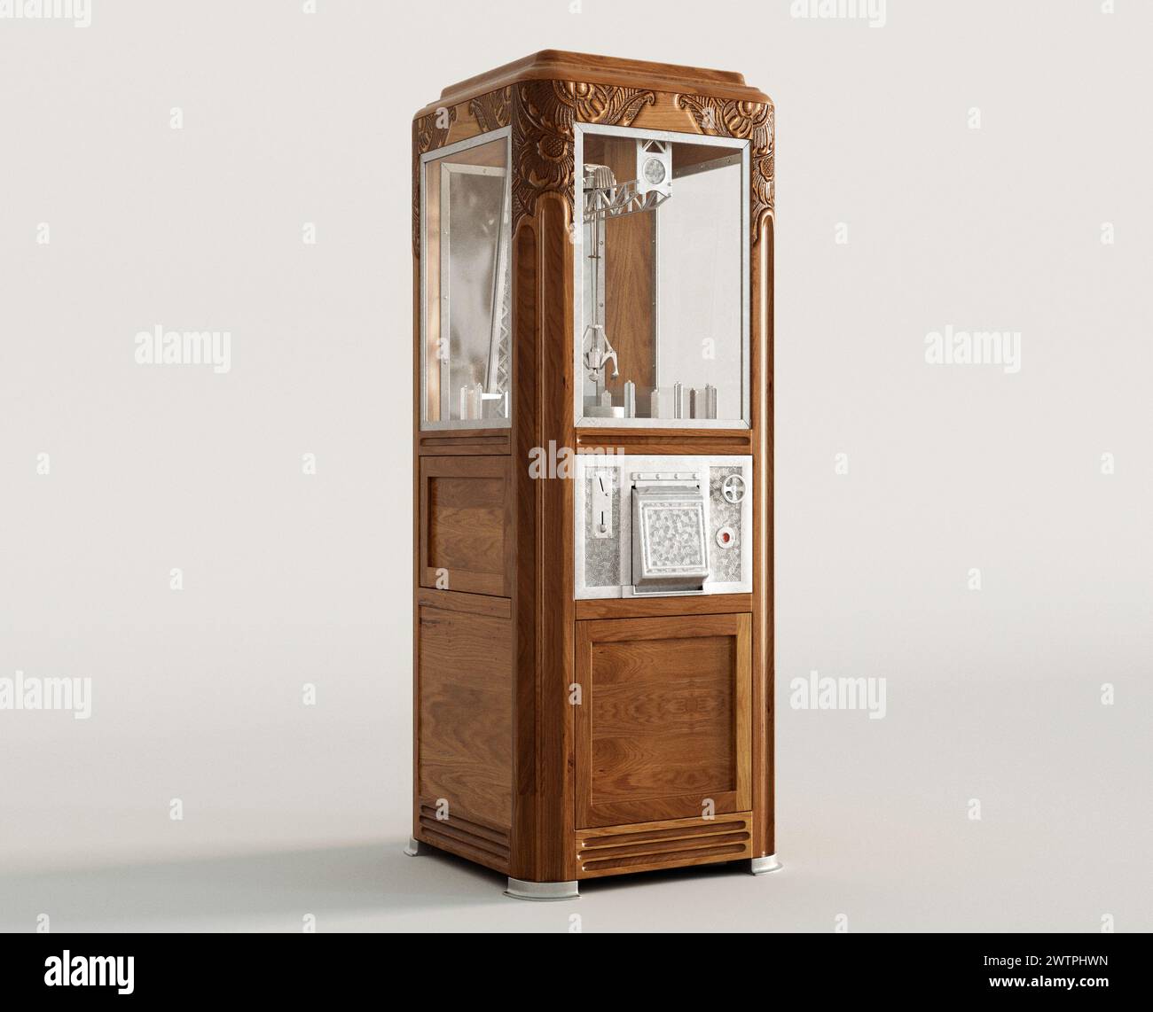 A vintage construction themed art-deco claw grabber vending machine ...