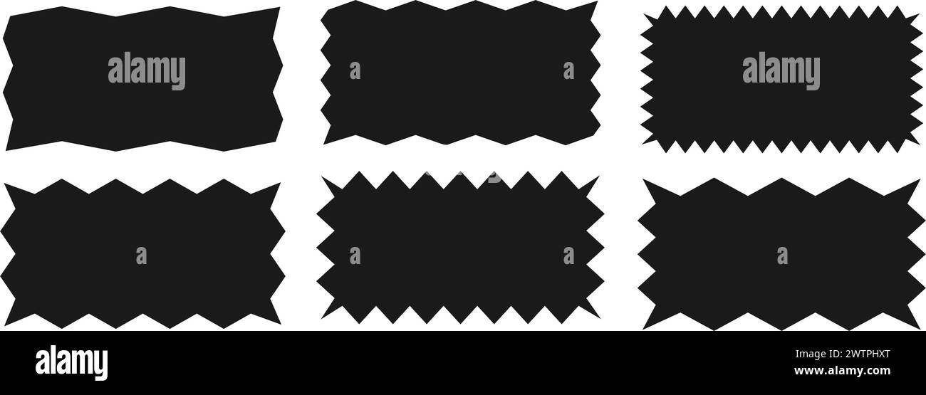 Zigzag rectangle.A set of uneven zigzag rectangular shapes. Black color ...