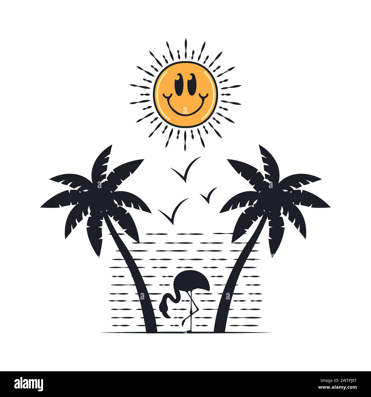 Happy summer on the beach. Editable, resizable, vector illustration ...