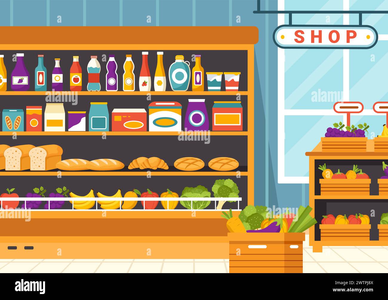 Grocery Store Shelf Vector Illustration with Foods Items and Products ... Grocery Store Shelf Vector Illustration with Foods Items and Products ...