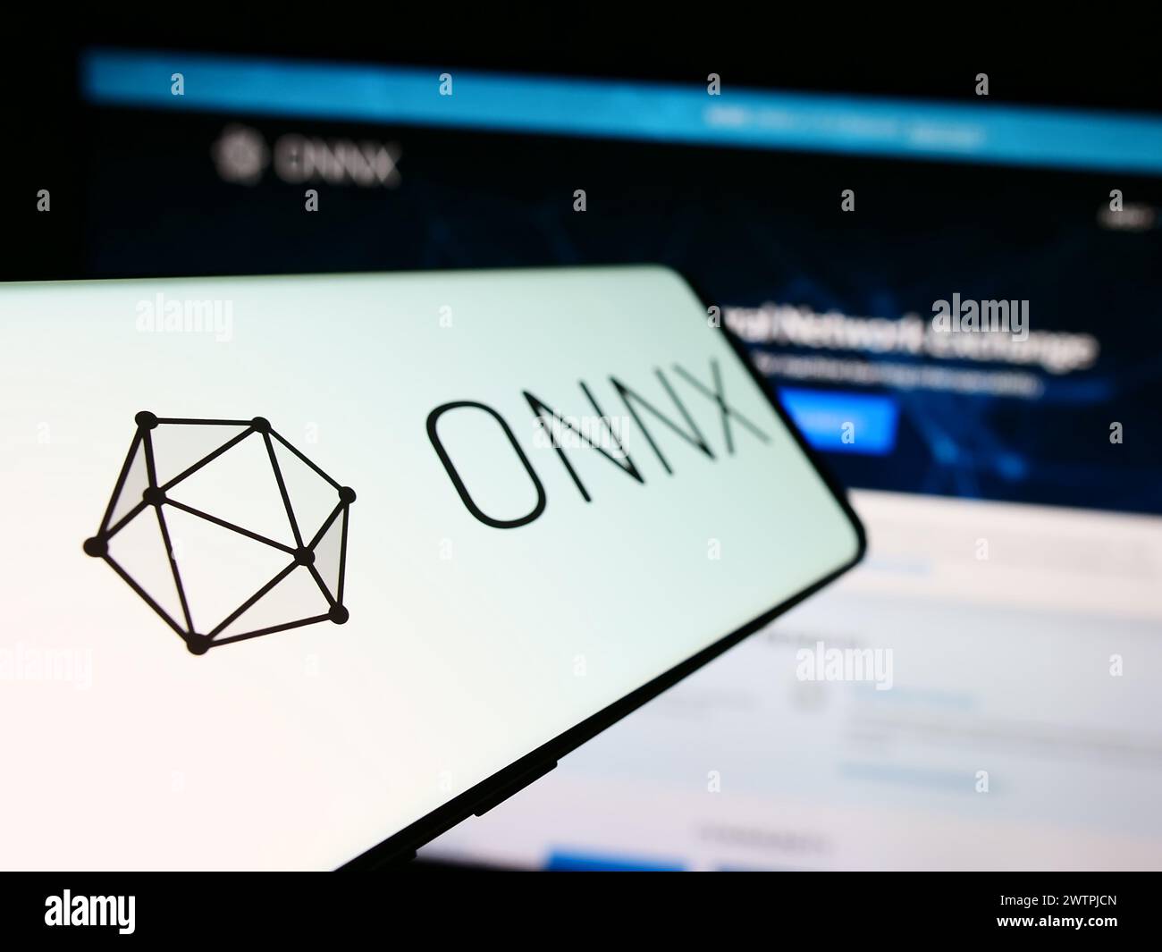 Mobile phone with logo of AI ecosystem Open Neural Network Exchange ...