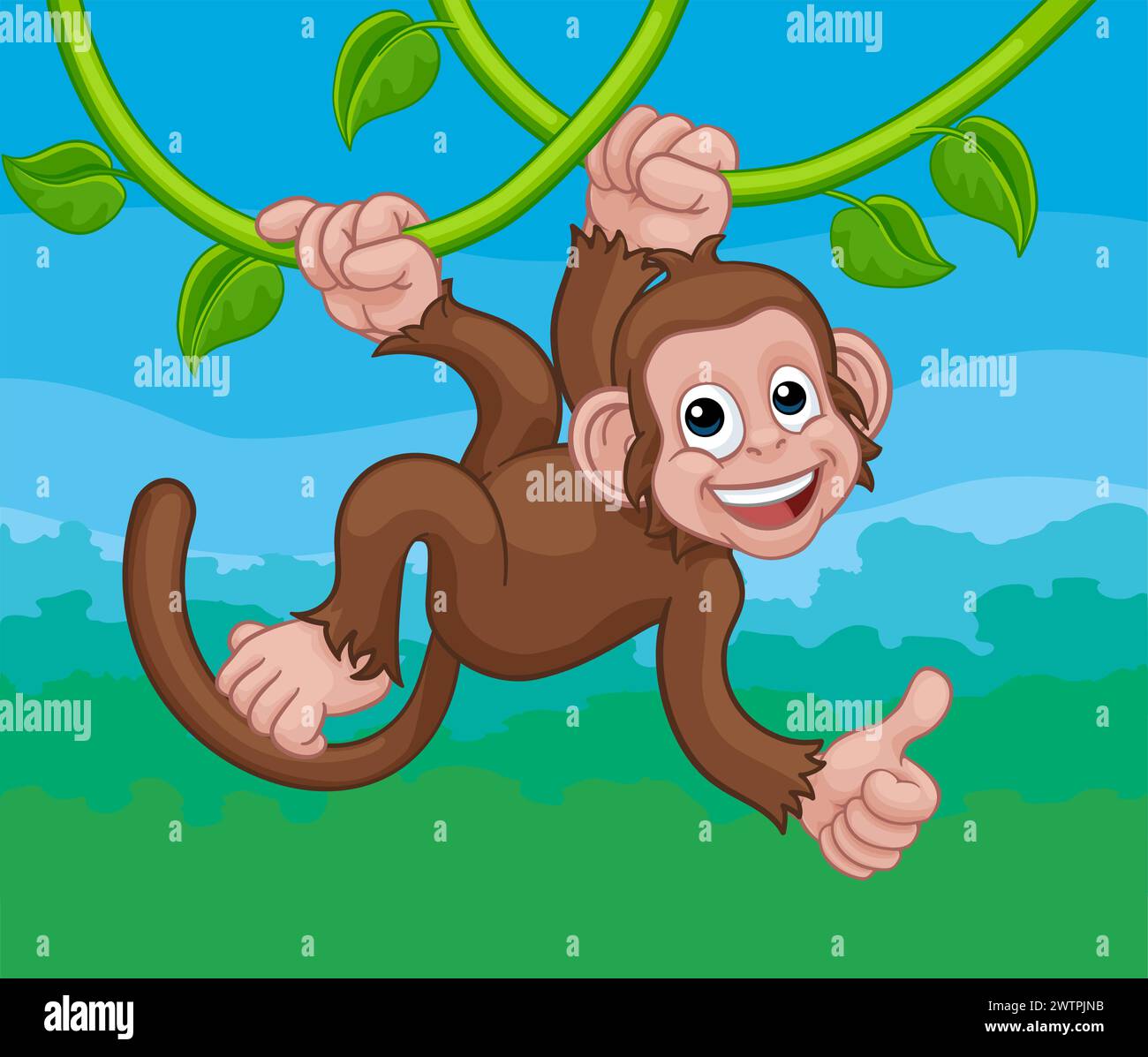 Monkey Singing On Jungle Vines Thumbs Up Cartoon Stock Vector Image ...
