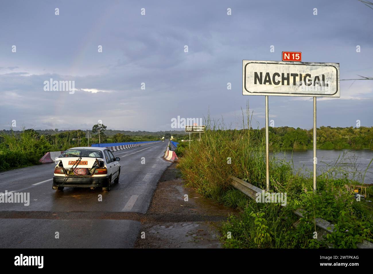 Sign at the Nachtigal Waterfalls on the Sanaga River, named after the ...