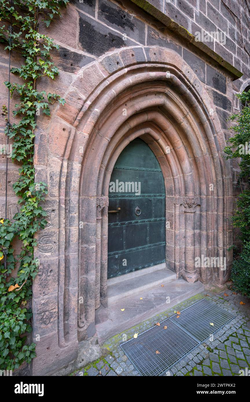 Pointed arched, stepped entrance portal, west entrance to St Klara ...