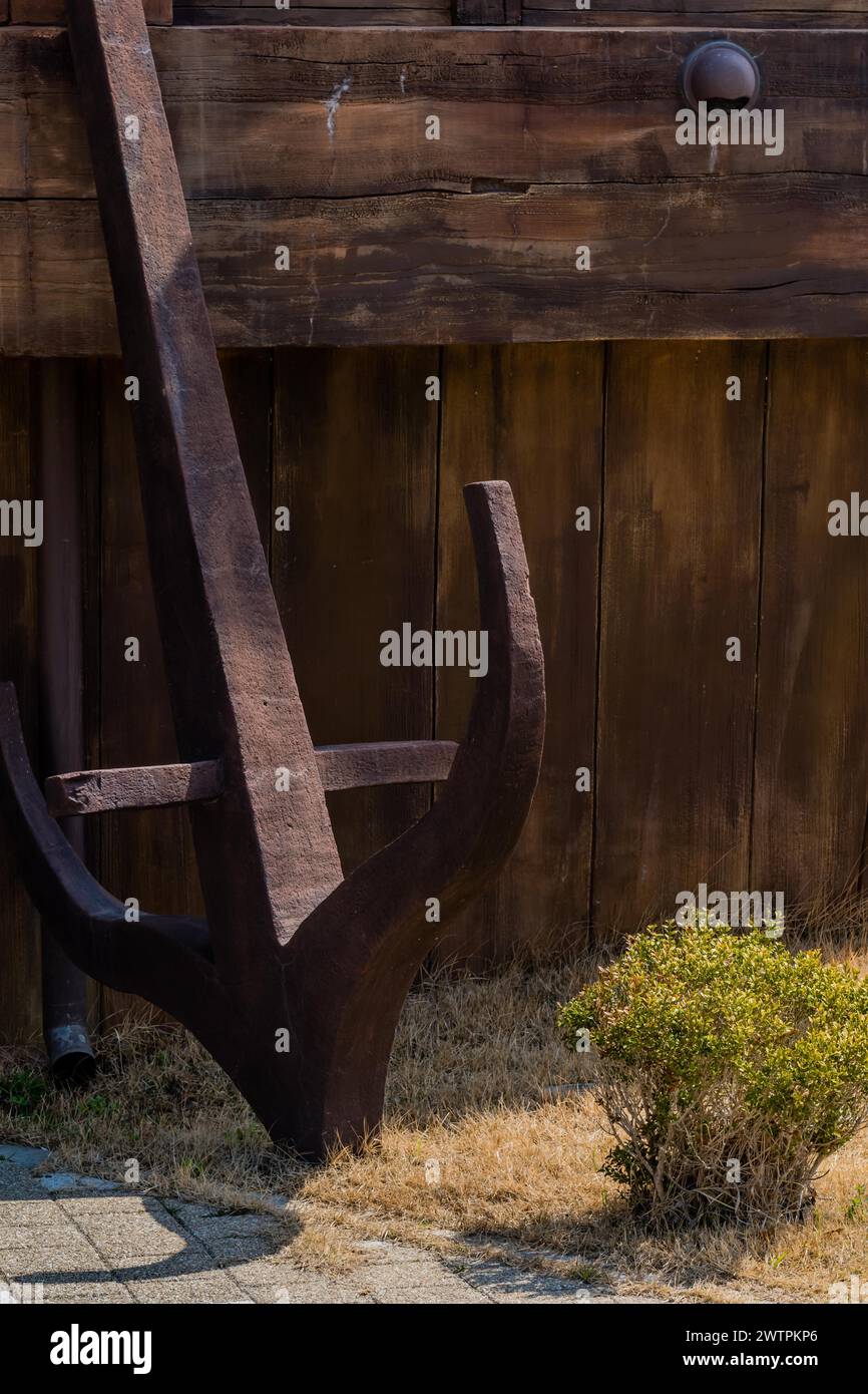 Large steel anchor on stern of replica 14th century Korean ship ...
