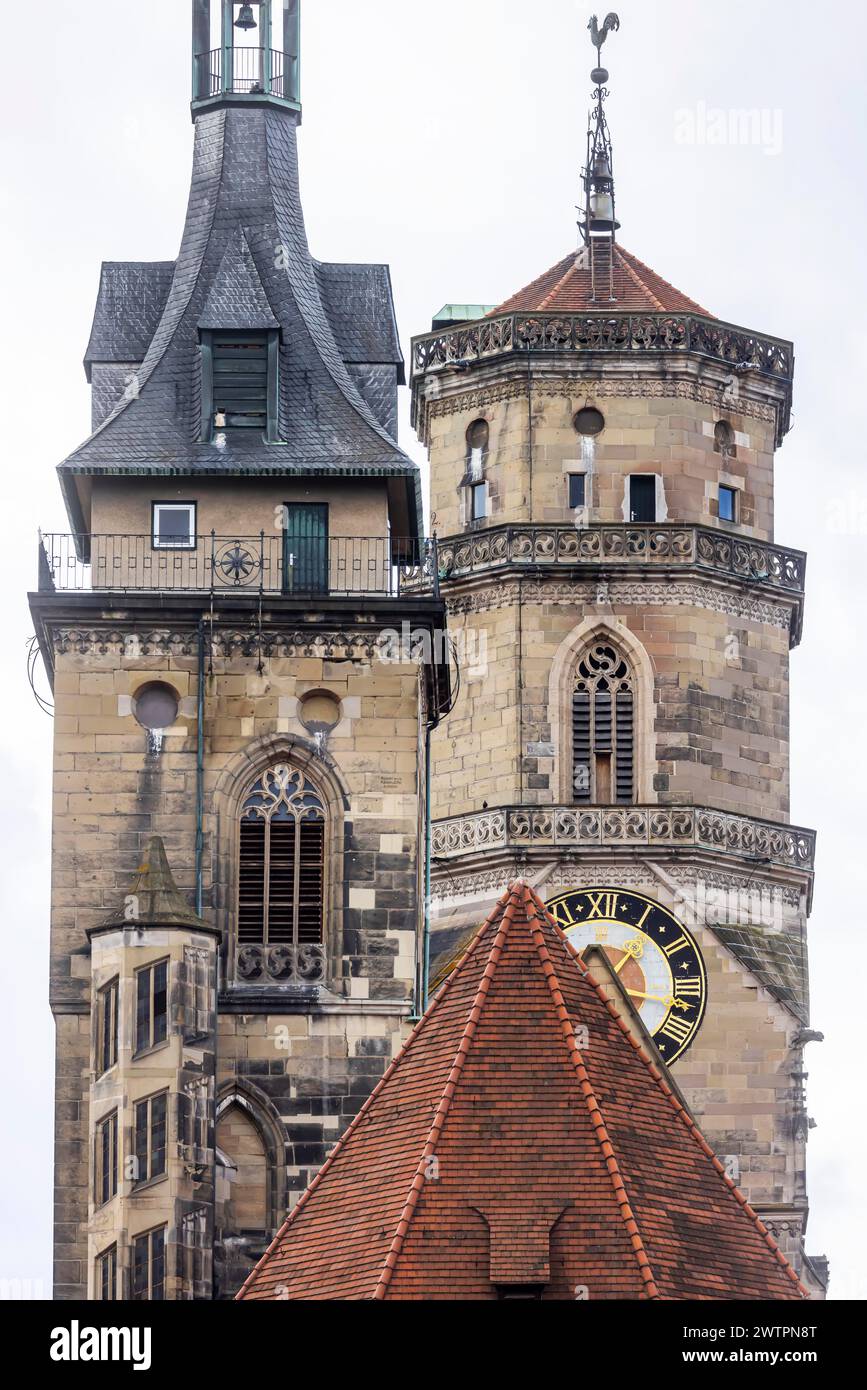 The two towers of the collegiate church, landmark of historic Stuttgart ...