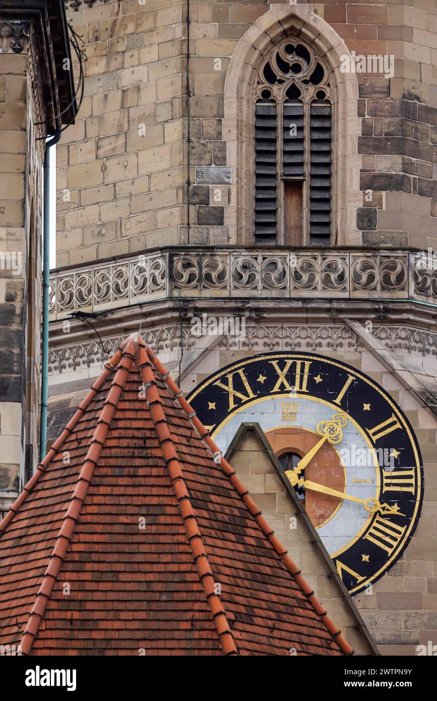 The two towers of the collegiate church, landmark of historic Stuttgart ...