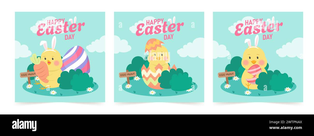 Happy Easter Set of greeting cards, posters, holiday covers. Trendy ...