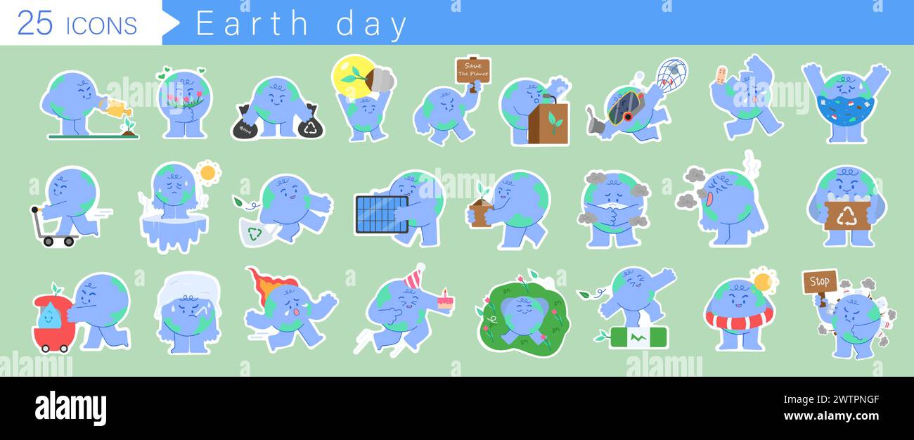 Earth cute cartoon characters sticker design, Environment friendly or ...