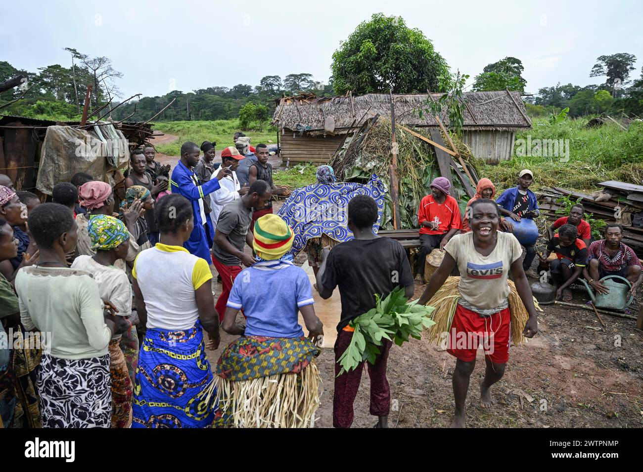 Pygmies of the BaAka people dancing, Libongo, Est region, Cameroon ...