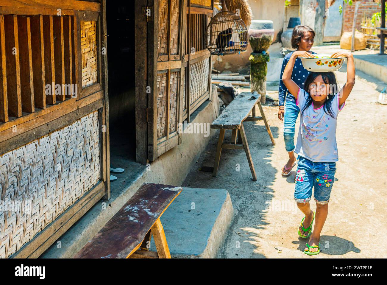 Children on the street in an Indonesian village, village, child, girl ...