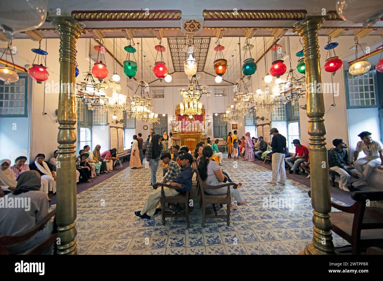Indian visitors in the interior of the Paradesi Synagogue, Matancherry ...