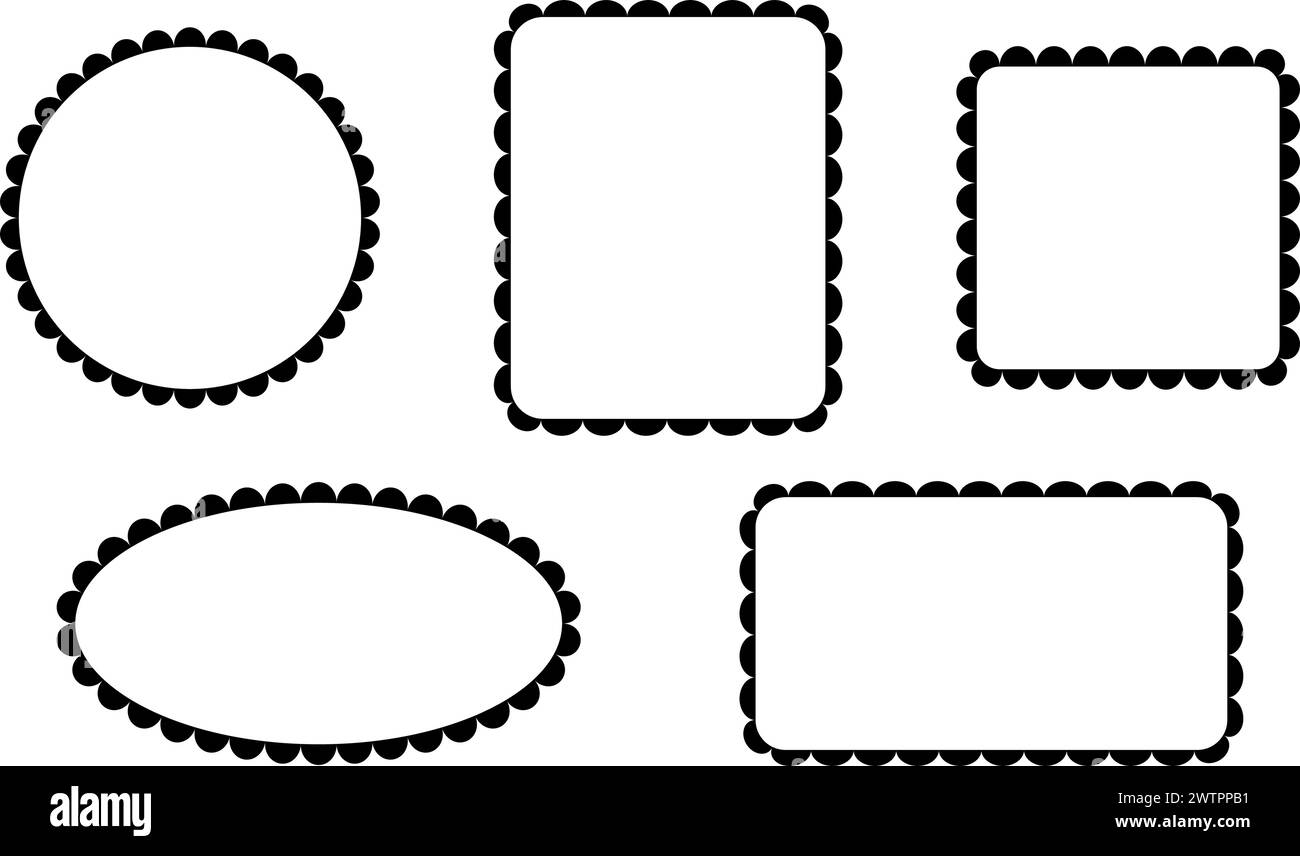 Set of round, square, rectangle and oval frames with wiggly borders ...