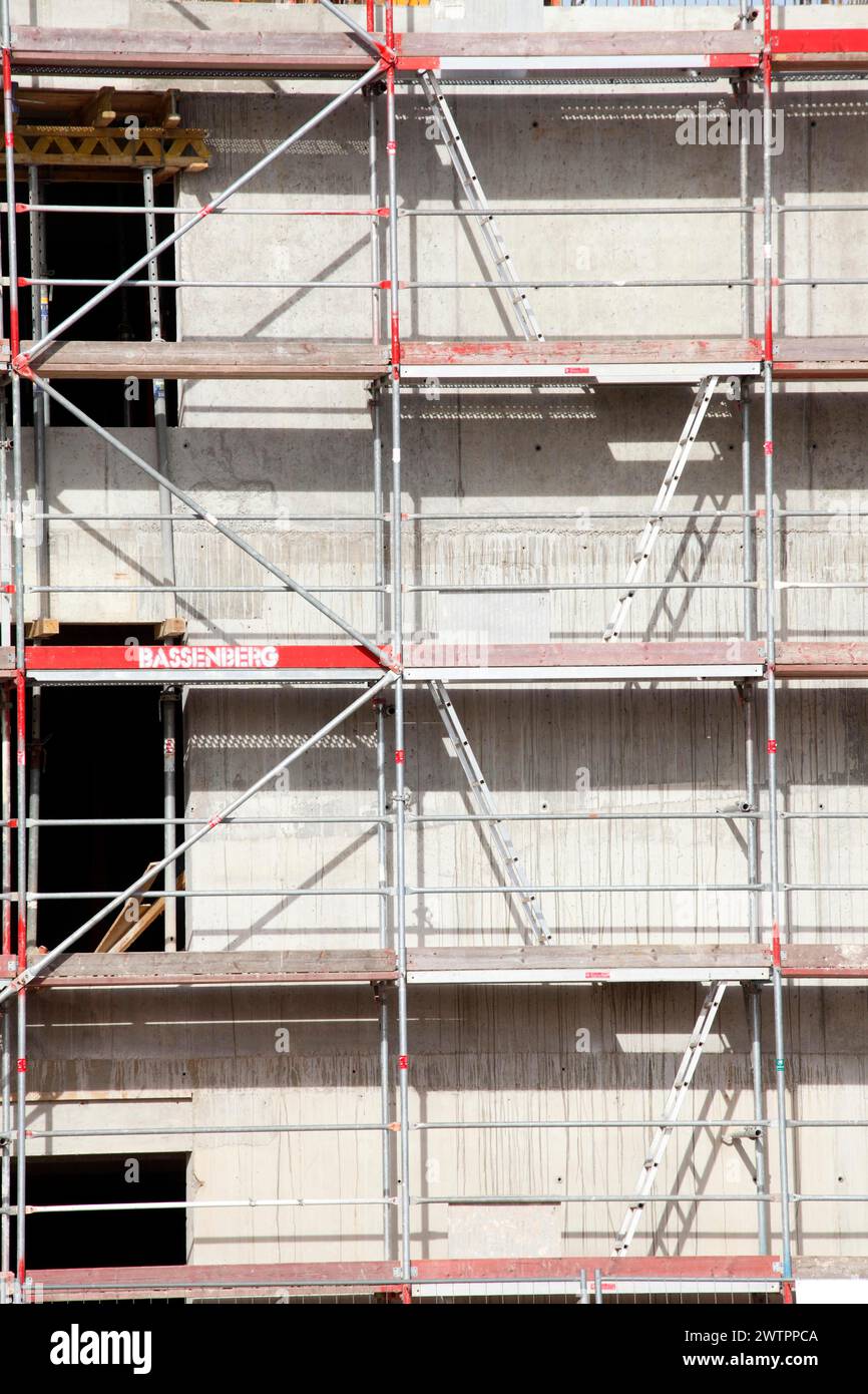 Shell of a residential and commercial building, house wall with windows ...