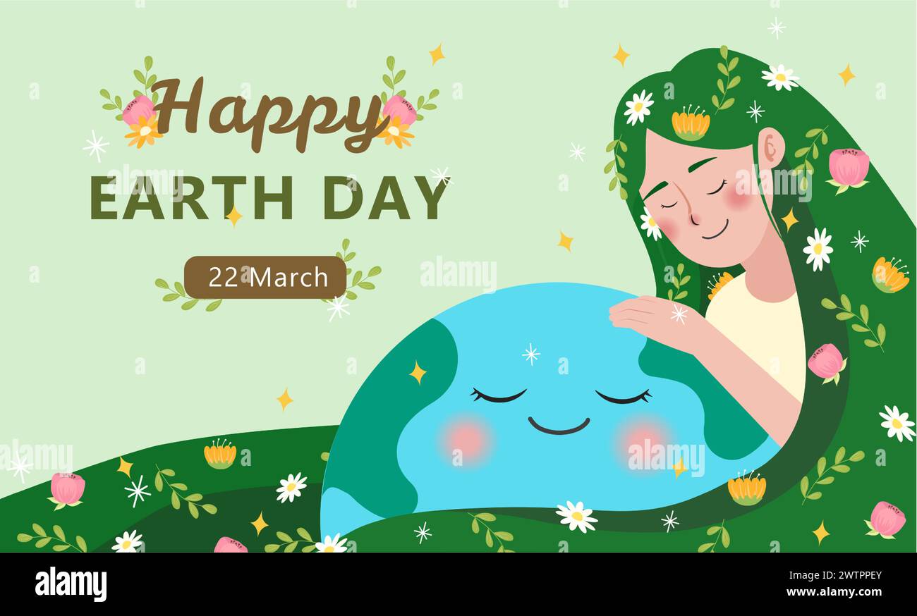 Happy Mother Earth Day - vector Planet Earth and beautiful Mother with ...