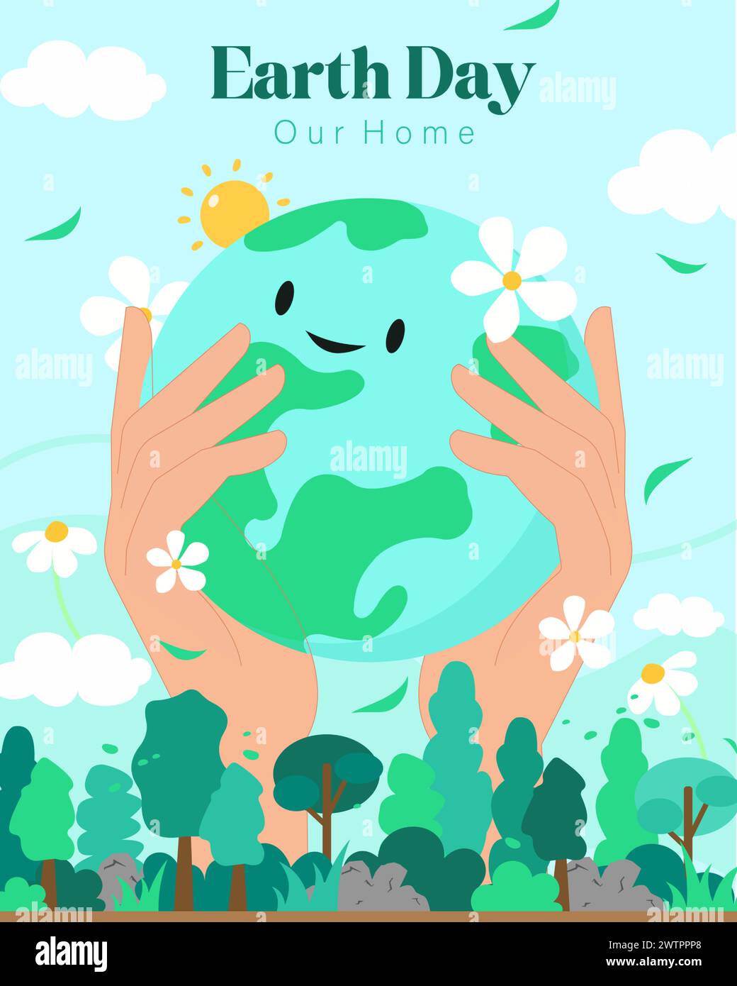 Happy earth day, Hands holding cute earth for prints, flyers, covers ...