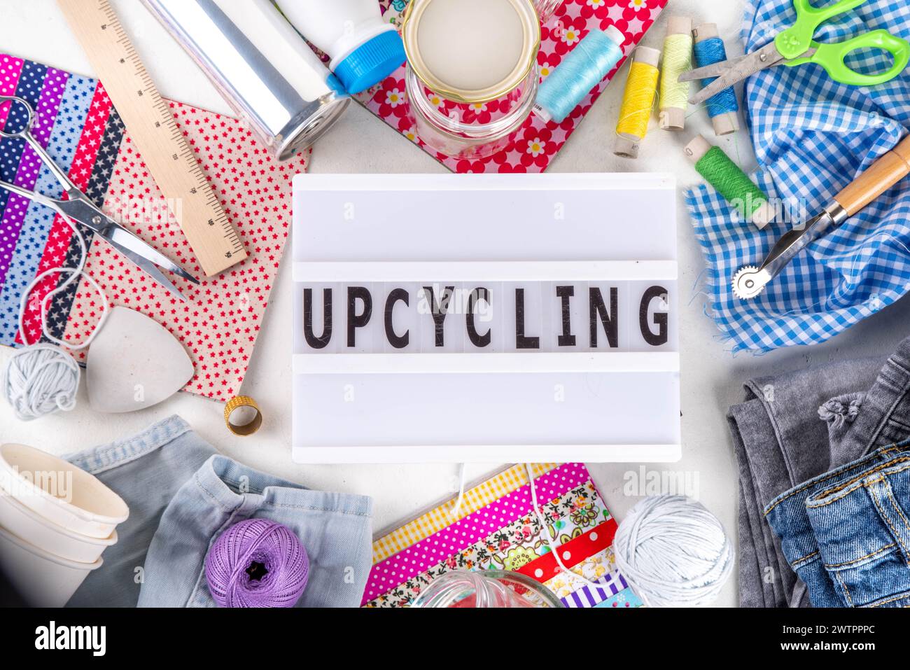 DIY upcycling ideas and materials background. Sustainable hobby with ...