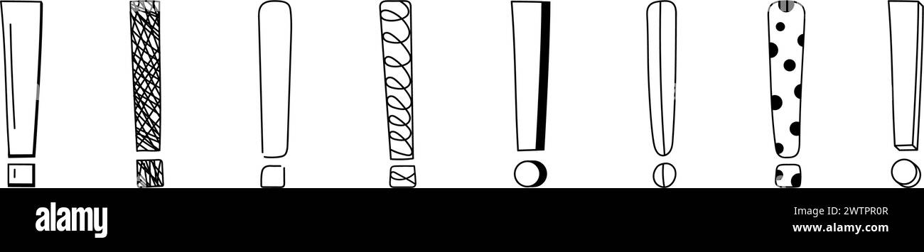 Doodle exclamation mark hand drawn sketch vector illustration set ...