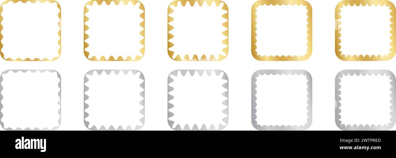 Set of gold square mirror, photo or picture frames with wiggly inner ...