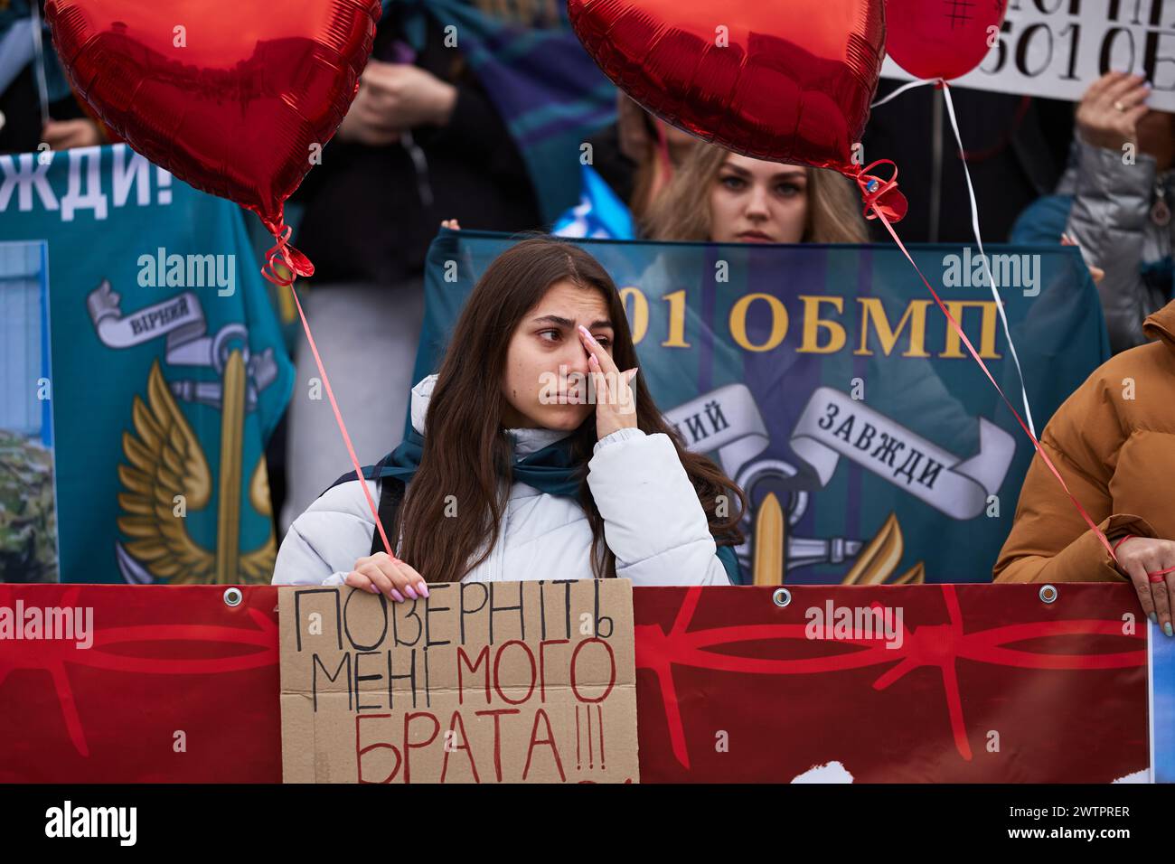 Young Ukrainian woman crying on a public demonstration dedicated to ...