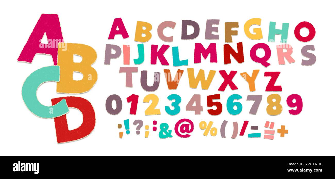 Torn Paper Bits and Pieces Collage Alphabet Font. Grunge Paper Cut Torn ...