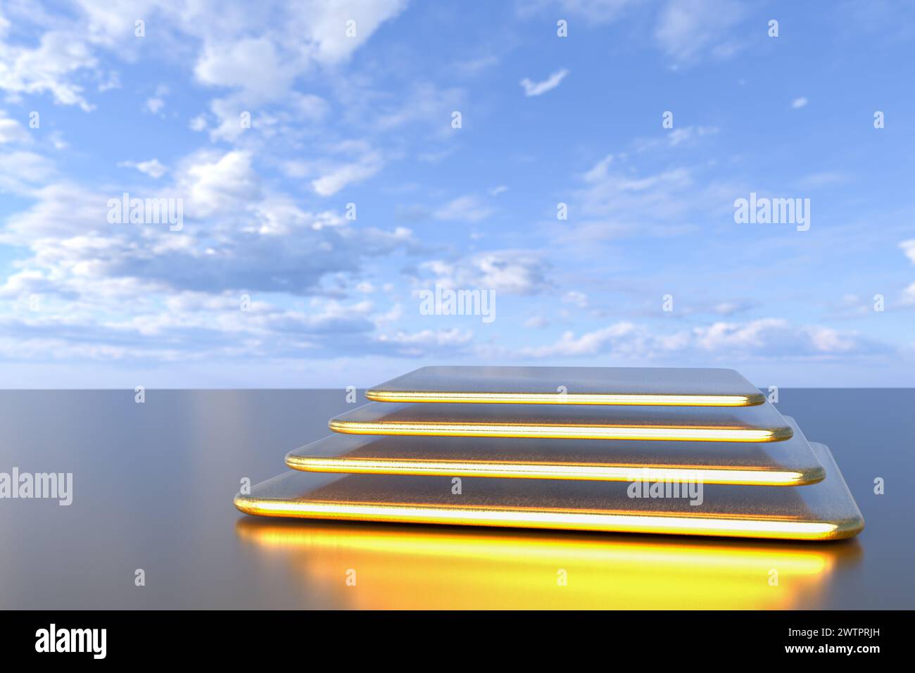 Stylish product placement podium, modern design with golden platform ...