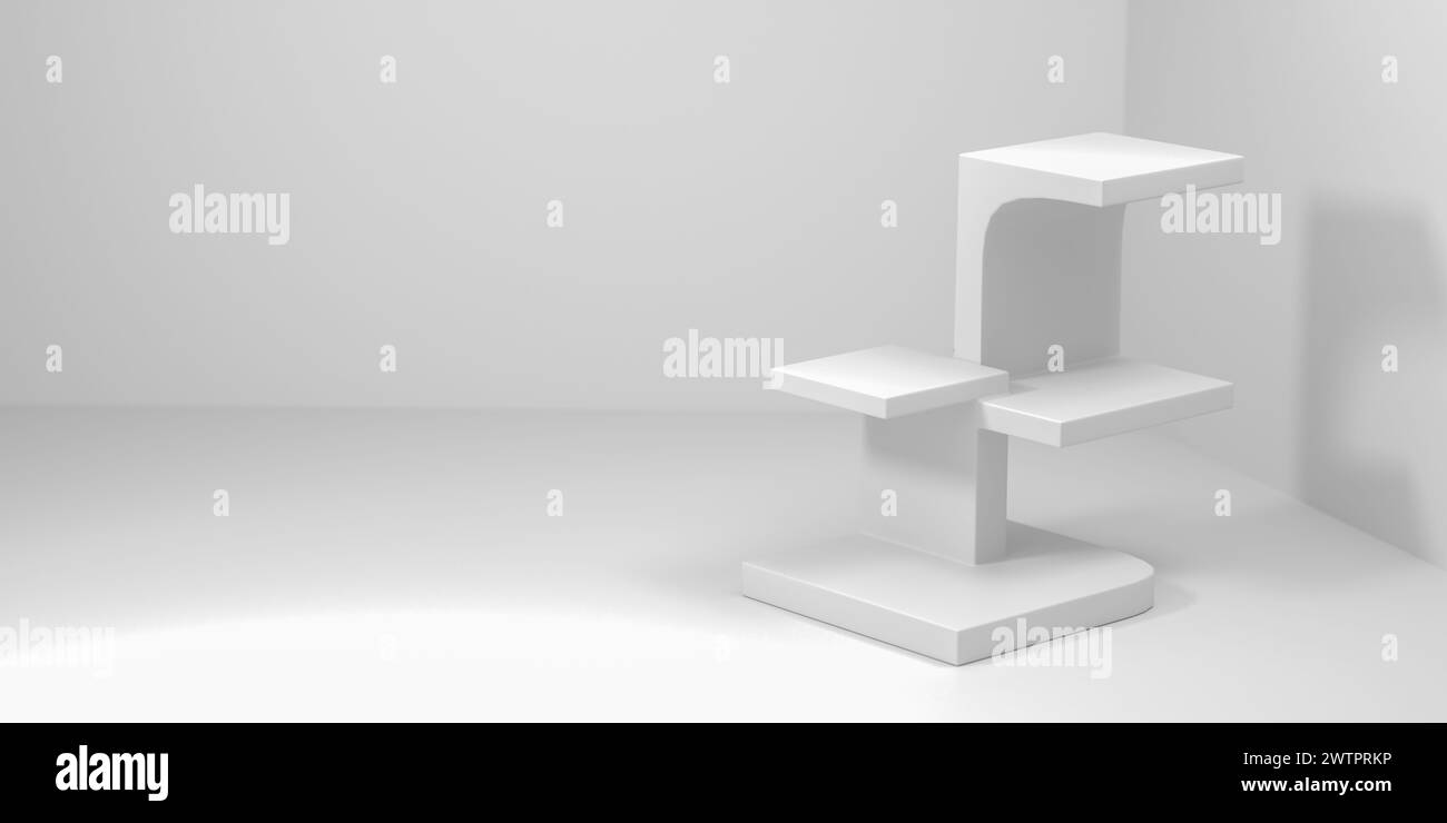 white Product Showcase. illuminated, minimalist podium featuring three ...