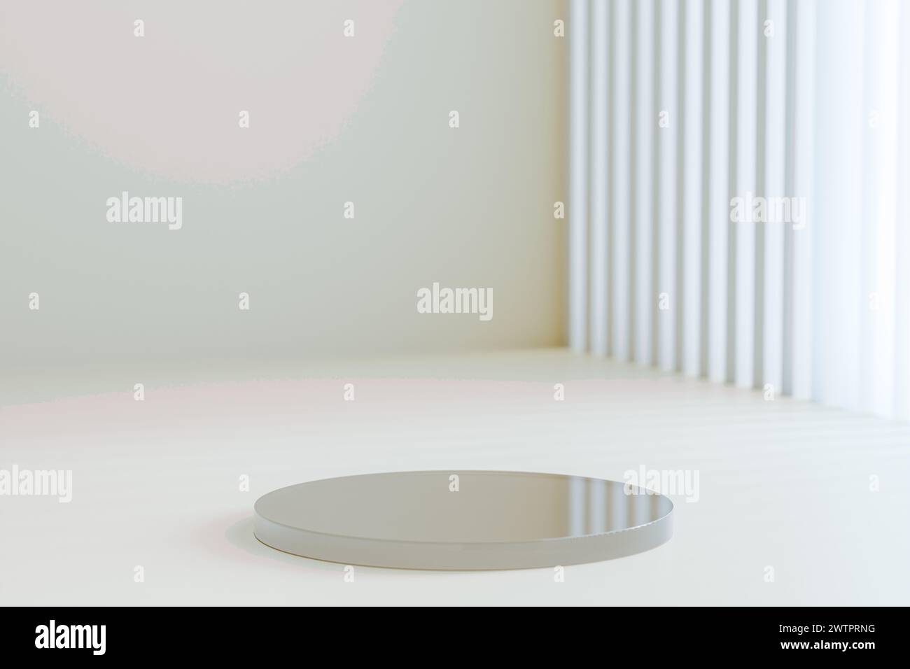 Gray Display Stand. backdrop of white walls and floor, an elegant gray ...