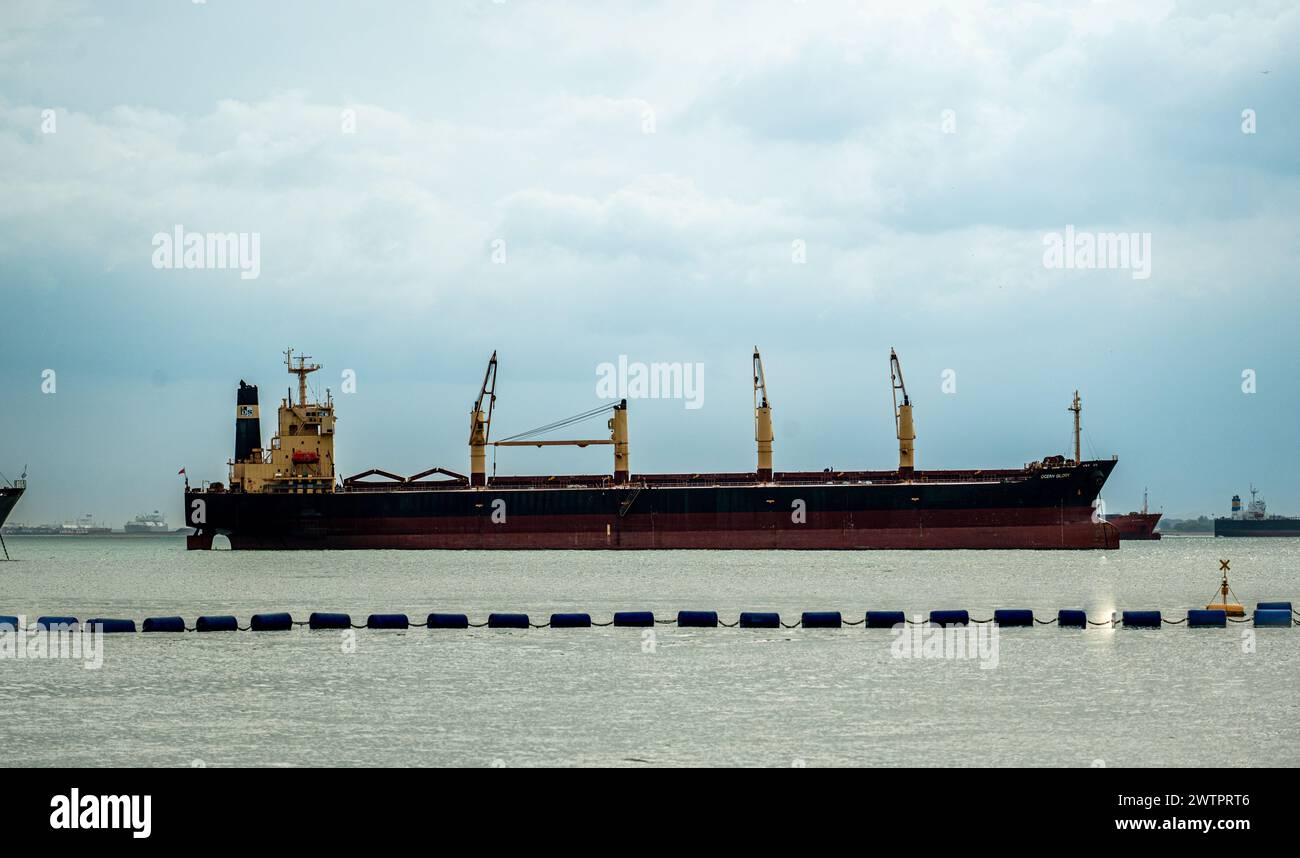 Singapore, Singapore, 24 January 2024: Cargo ship and tankers on ...