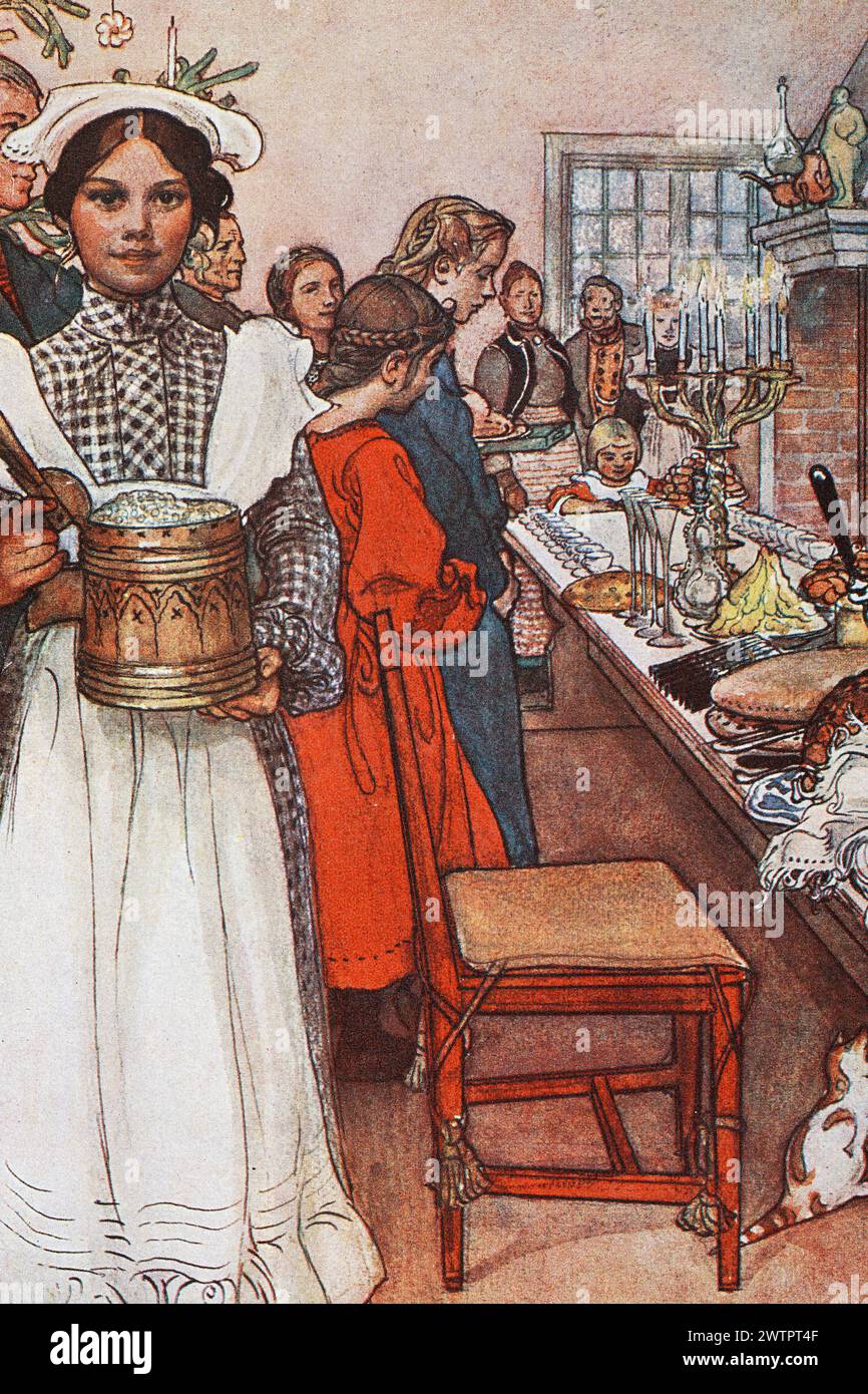 Detail of a traditional family feast, christmas, by Carl Larsson, 1890s ...