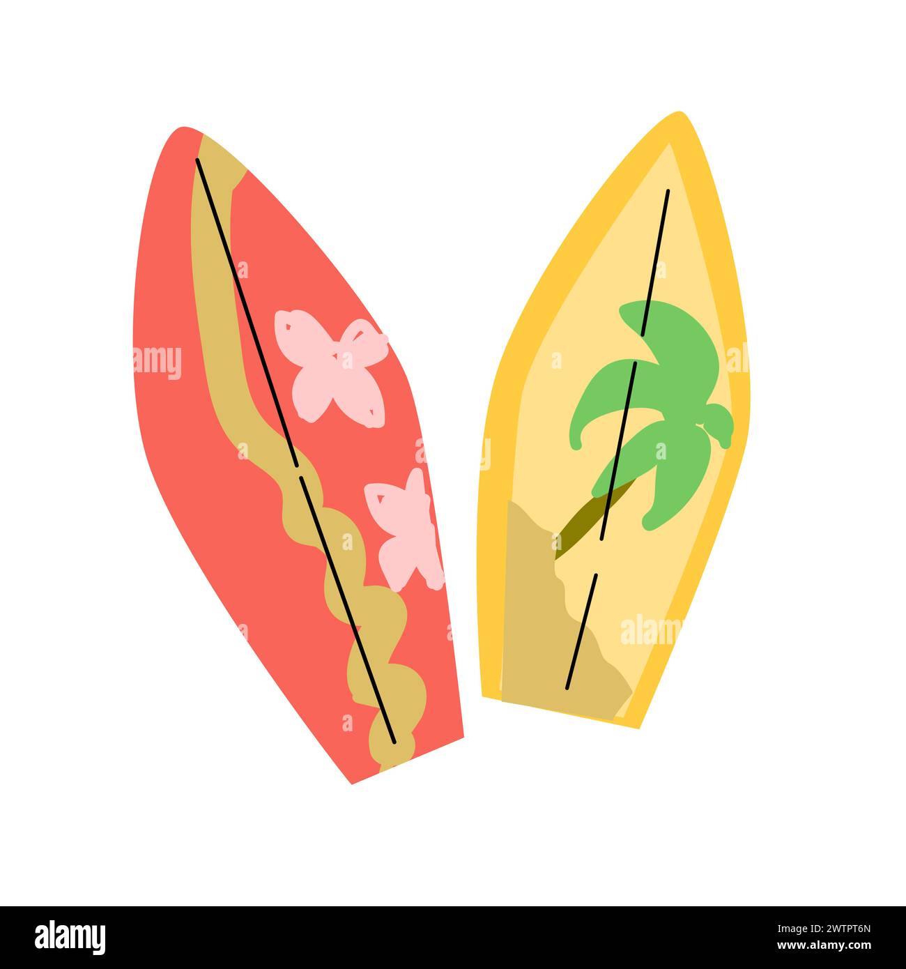 Set of vector surfboard in tropical design with palm, tropic flower ...