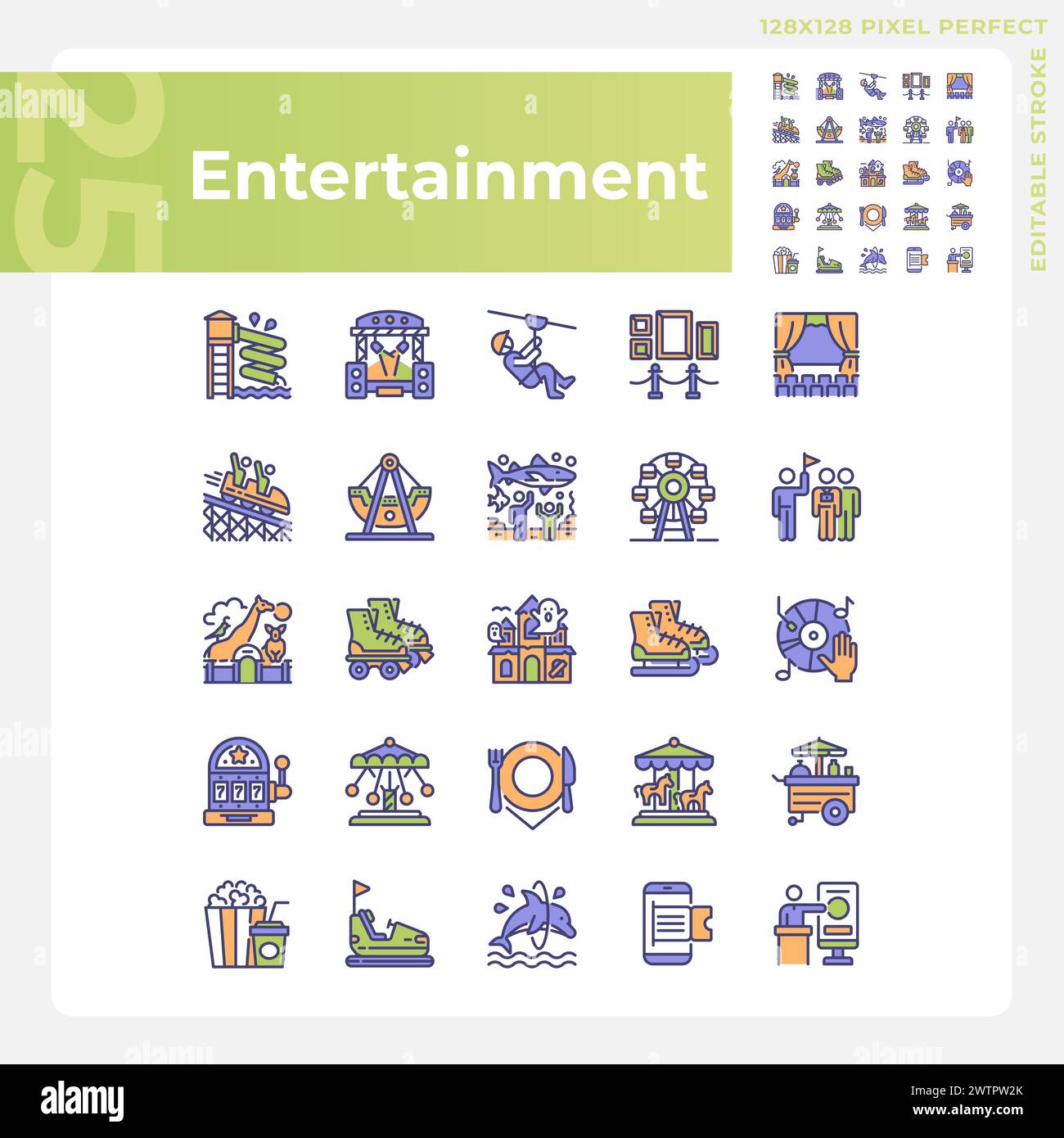Entertainment activities pixel perfect RGB color icons set Stock Vector Image & Art - Alamy