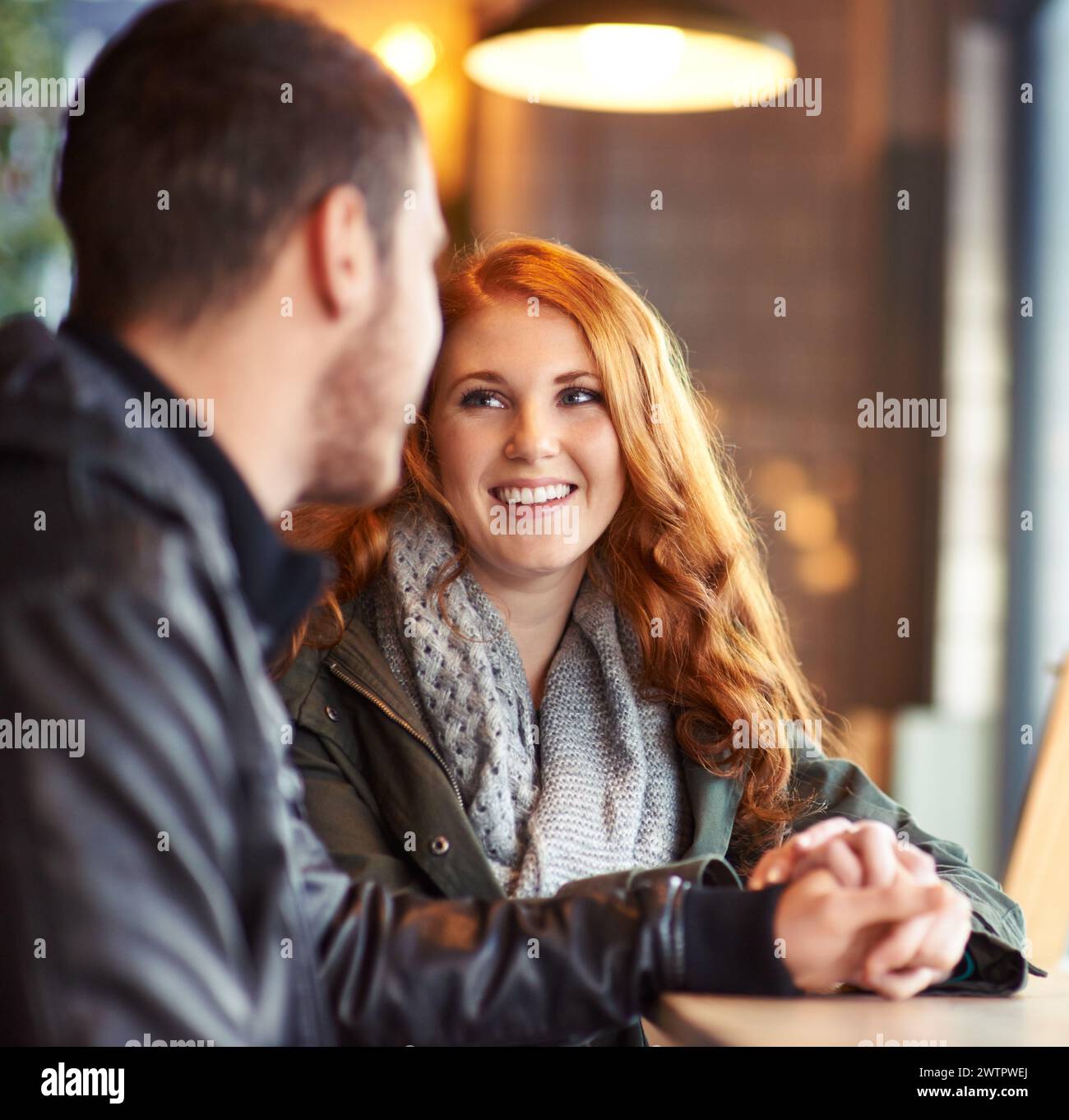 Couple, hand holding with happy smile woman, romance and affection on ...