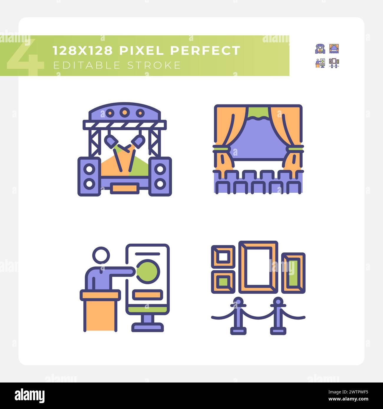 Cultural events pixel perfect RGB color icons set Stock Vector Image ...