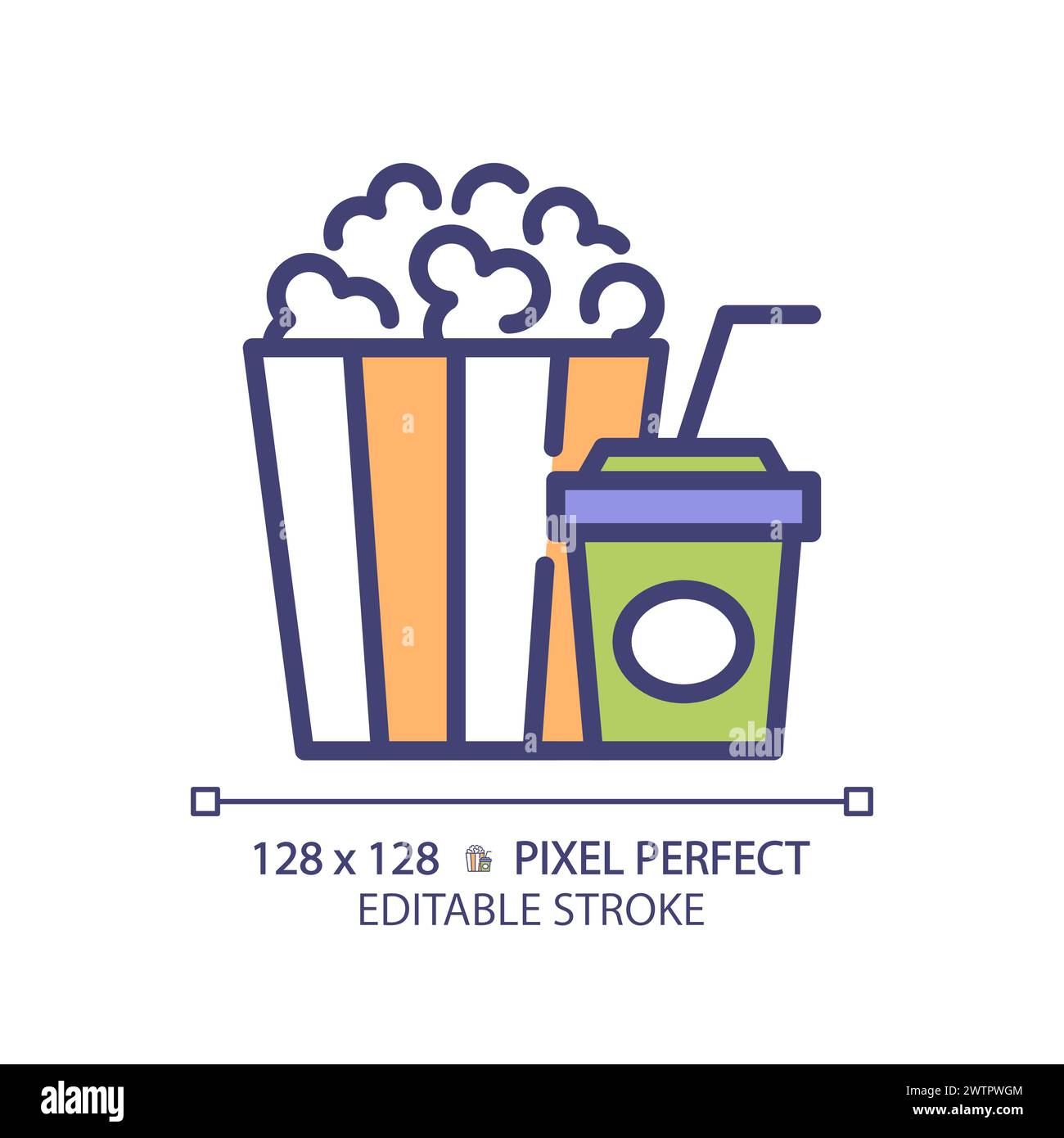 Movie popcorn bucket pixel perfect RGB color icon Stock Vector Image ...