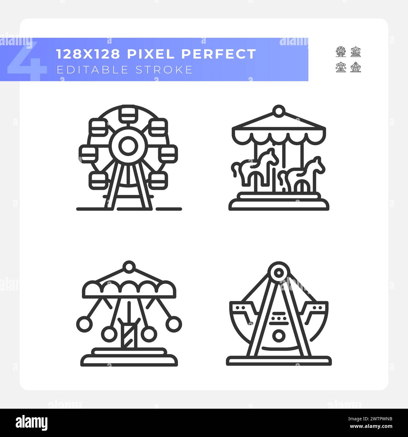 Fairground attractions pixel perfect linear icons set Stock Vector Image & Art - Alamy