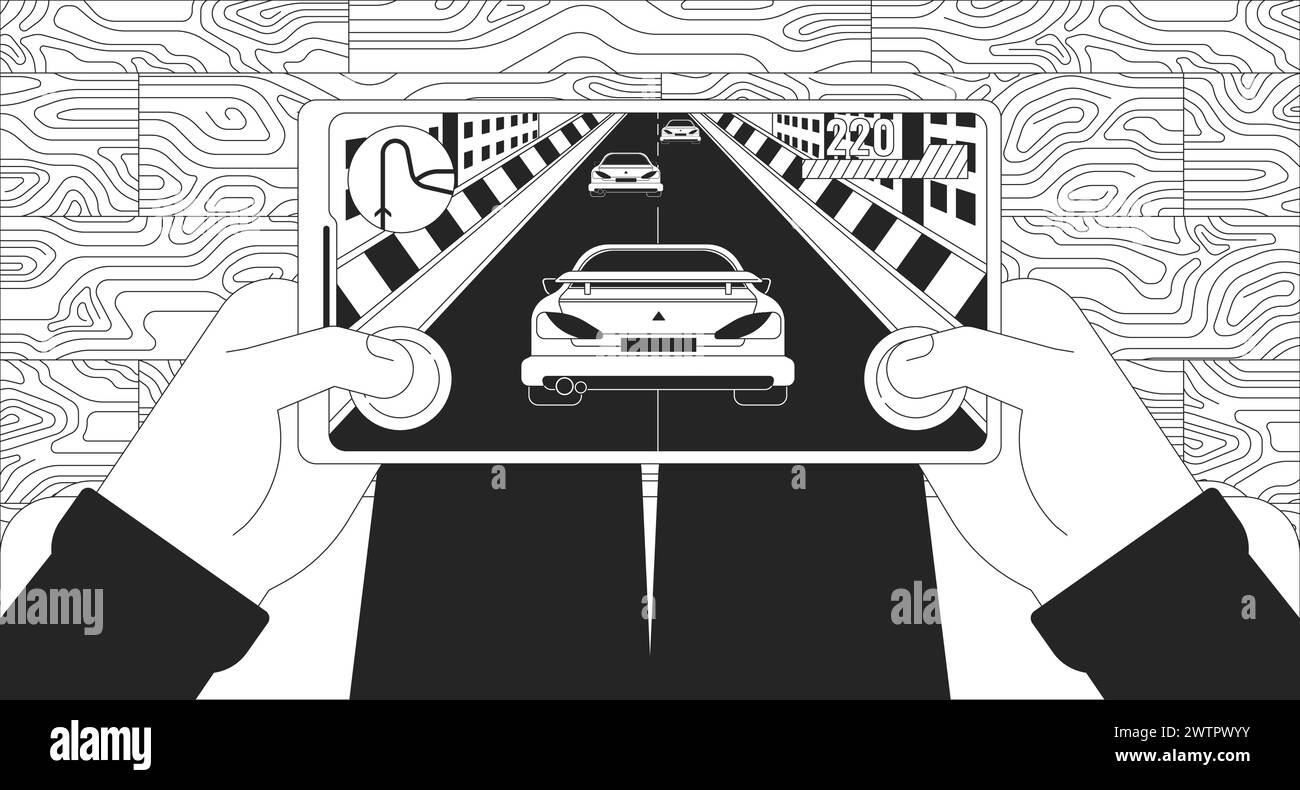 Person playing racing videogame 2D linear illustration concept Stock ...