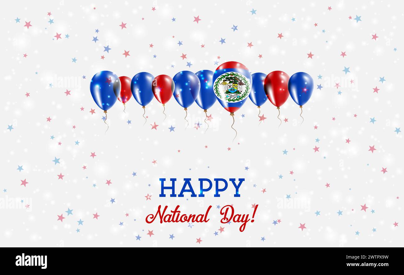 Belize Independence Day Sparkling Patriotic Poster. Row of Balloons in ...