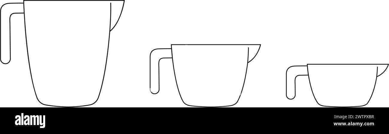 Set of measuring cup icons without capacity scales. Empty liquid ...