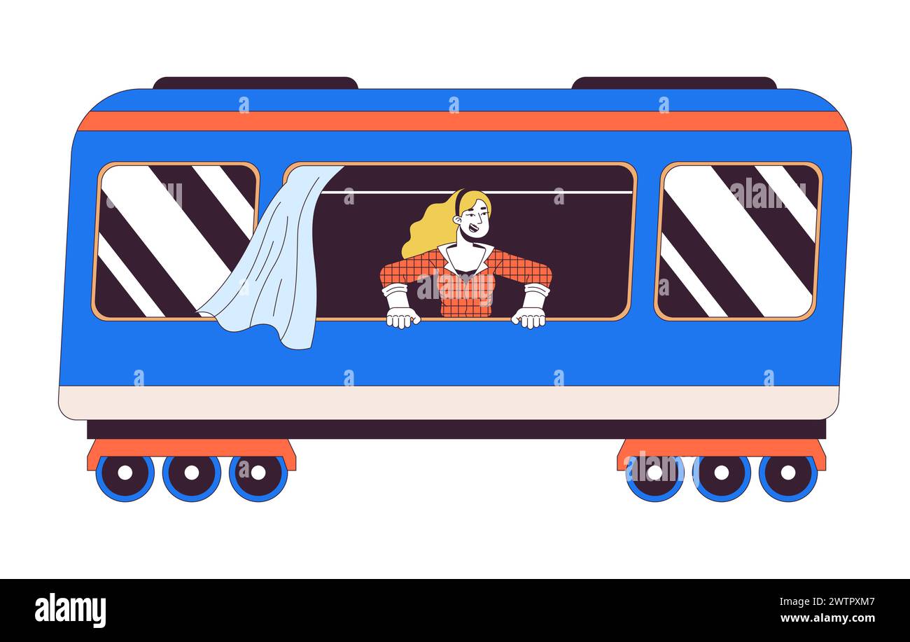 Excited woman from train window 2D linear cartoon character Stock ...