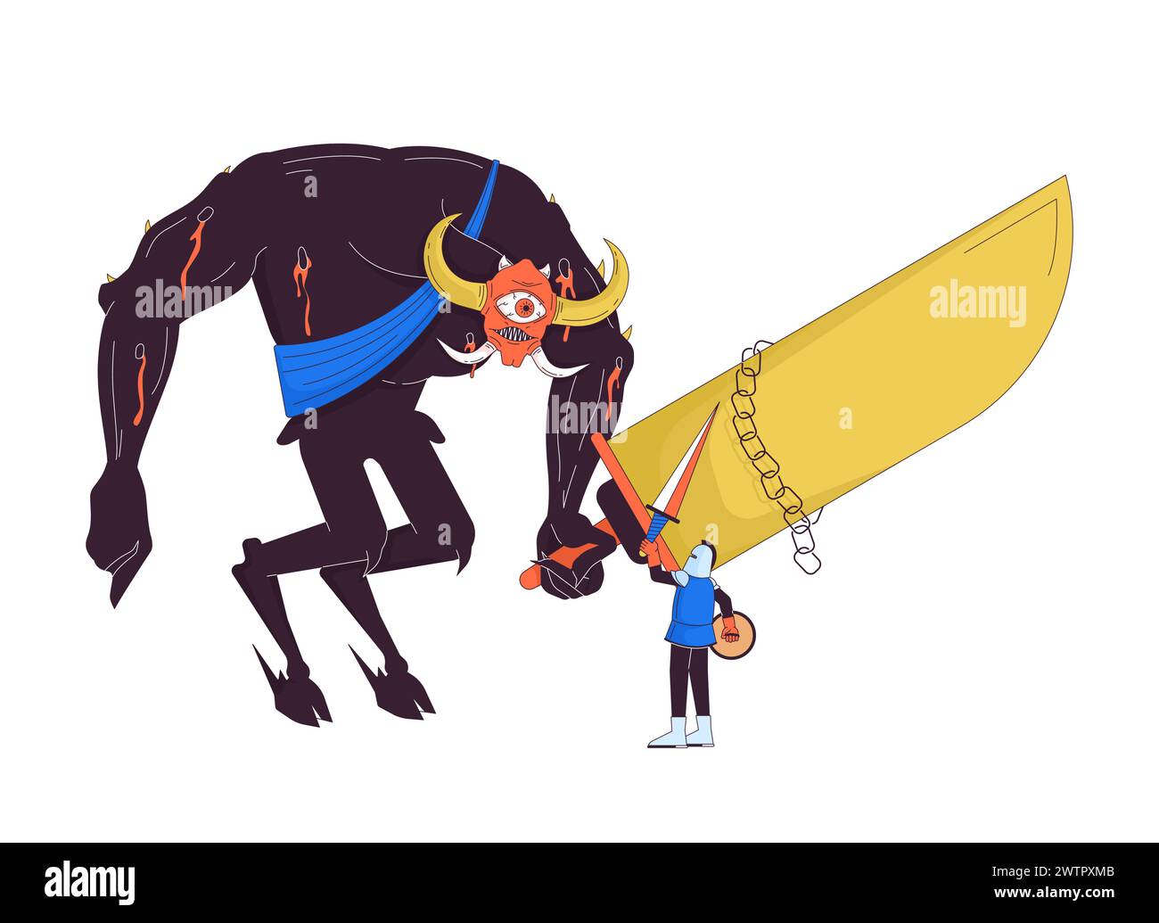 Knight stopping evil monster 2D linear cartoon characters Stock Vector ...