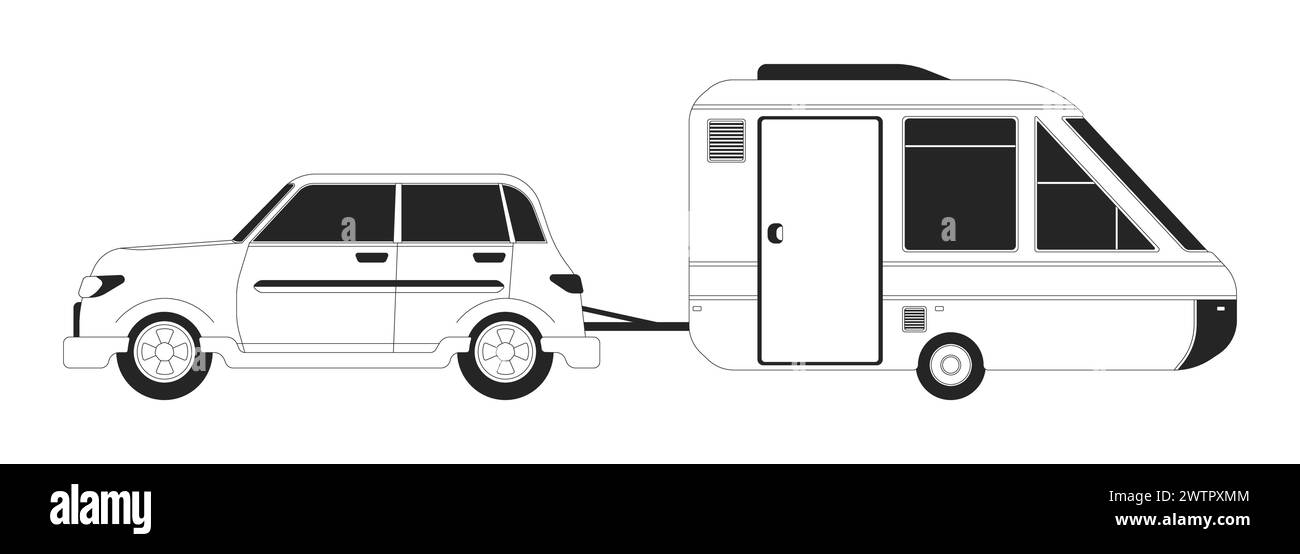 Car pulling trailer black and white 2D line cartoon object Stock Vector ...