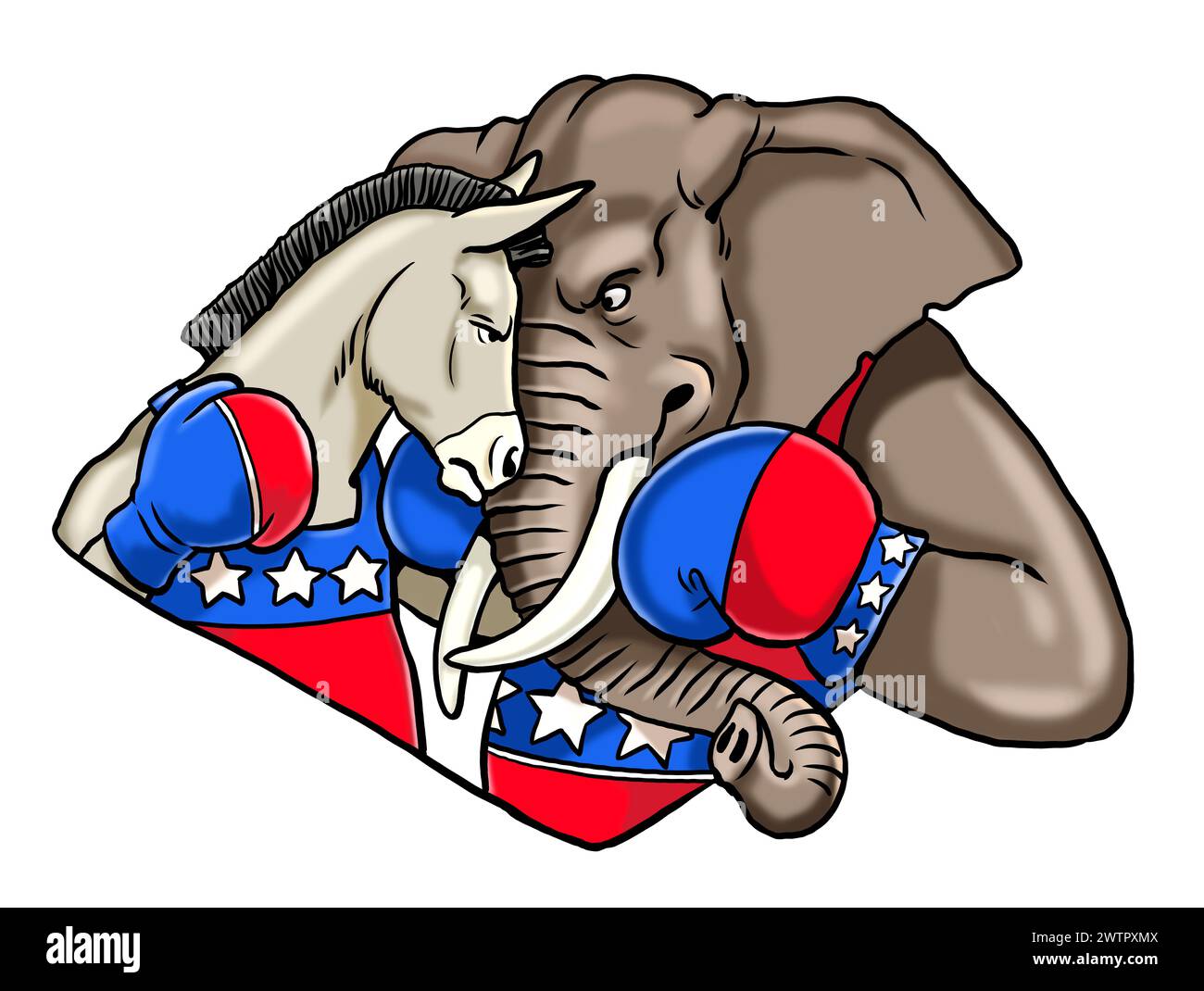 Boxing match between a donkey and an elephant. Political fight between ...